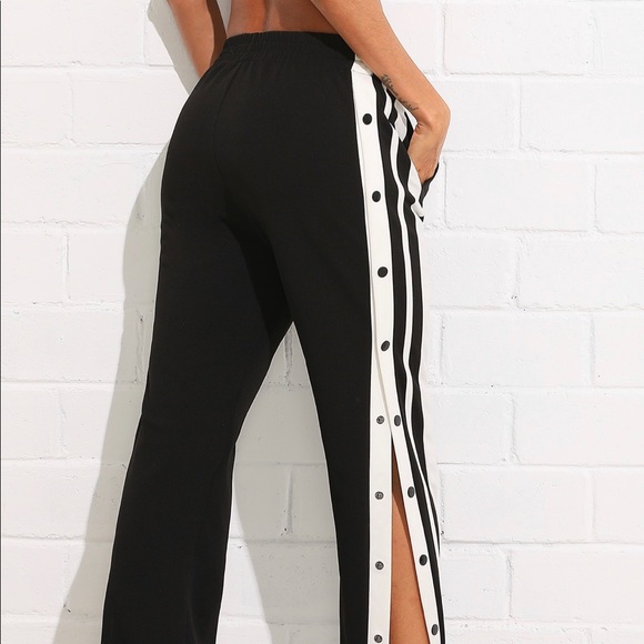 SHEIN | Other | Snap Button Striped Side Pants | Poshmark